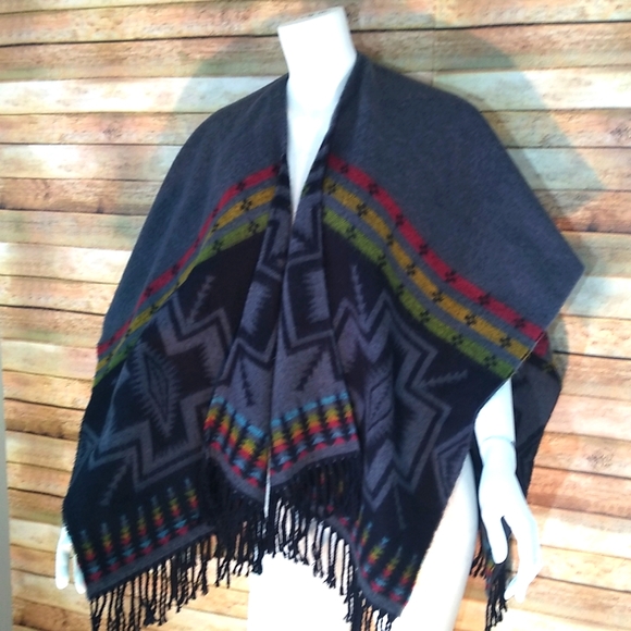 Vintage | Sweaters | Native American Shawl Shrug Poncho Fringe Aztec ...